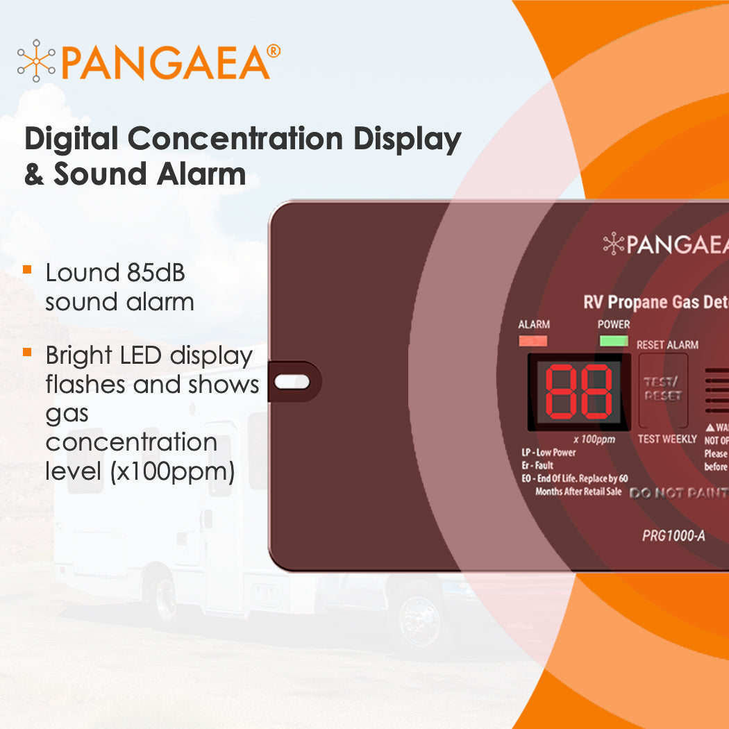 PANGAEA Digital RV Propane Gas Detector with 85dB Loud Alarm, DC 12V,